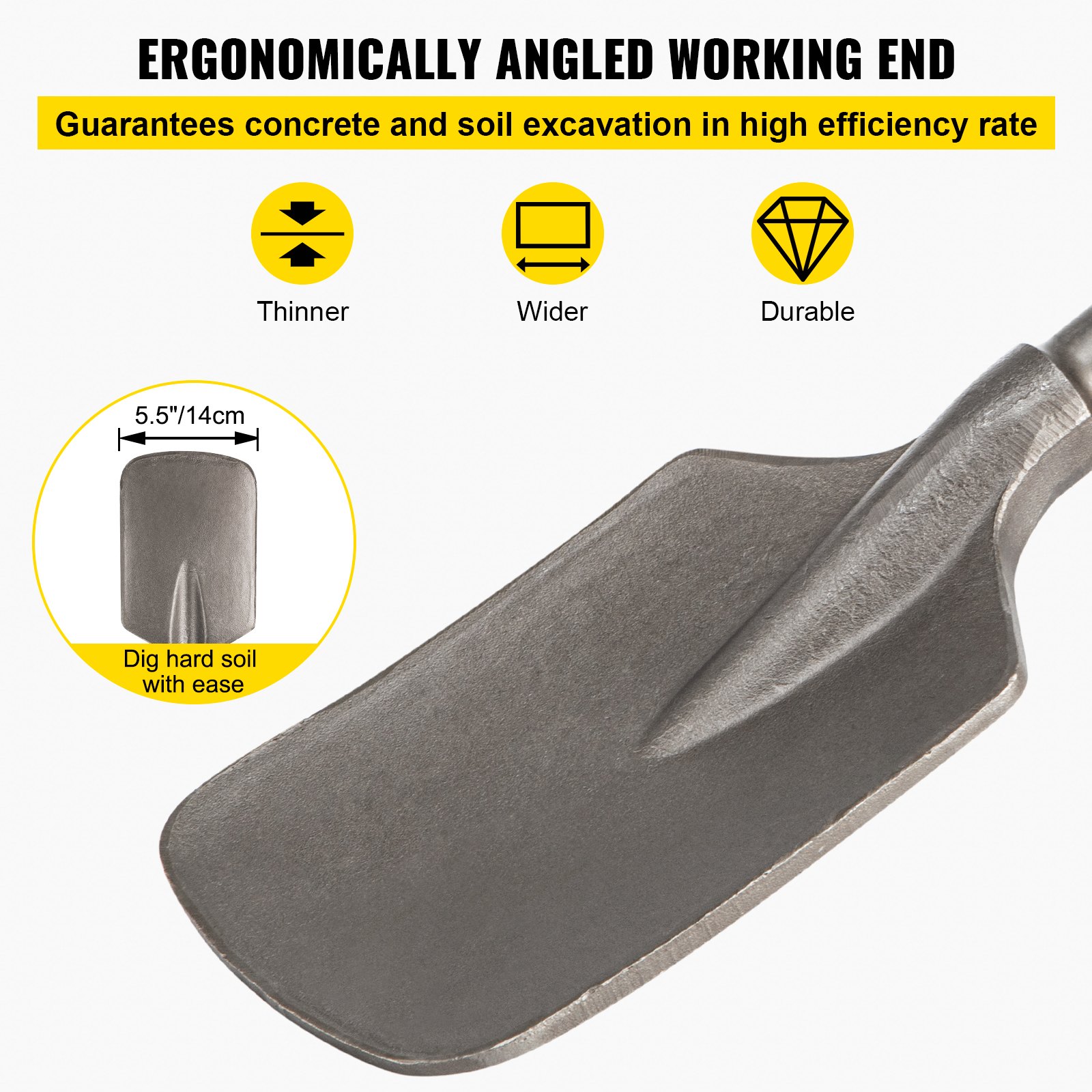 VEVOR Clay Spade, 17.9' x 5.5' 1-1/8' Hex Shank, 40Cr Steel Jackhammer ...