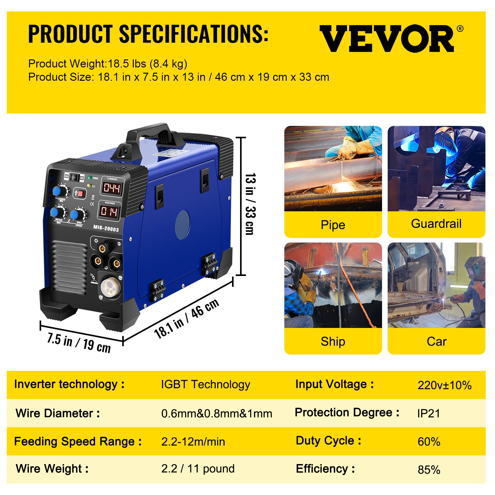 Invertorová svářečka 5v1 MIG / MAG / TIG / FLUX / MMA 120AMP | VEVOR BS