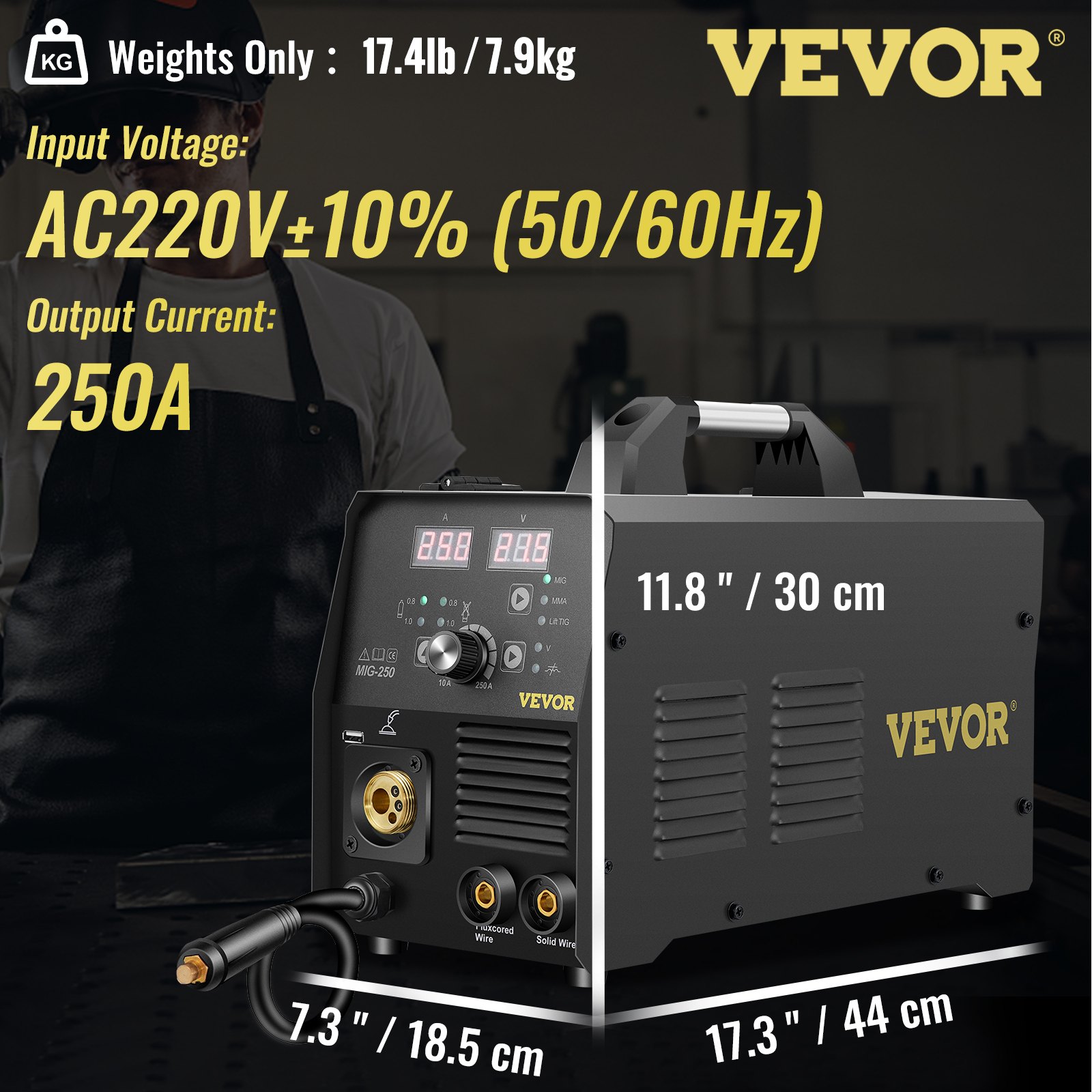 VEVOR 250Amp MIG Welder, Welding Machine 3 in 1, 220V Flux Core/Gas ...