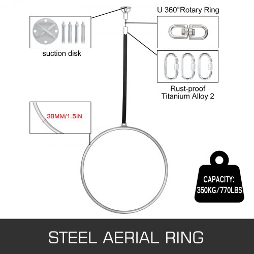 36" Lyra Hoop Aerial Equipment Sets 2.9FT Single Point Yoga Ring ...