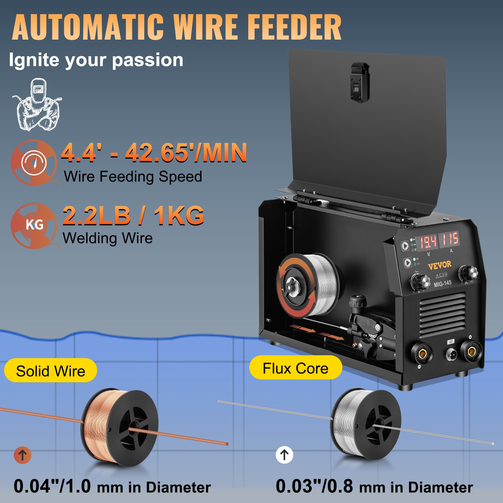 VEVOR 145Amp MIG Welder, Welding Machine 3 in 1, 110V Flux Core/Solid ...
