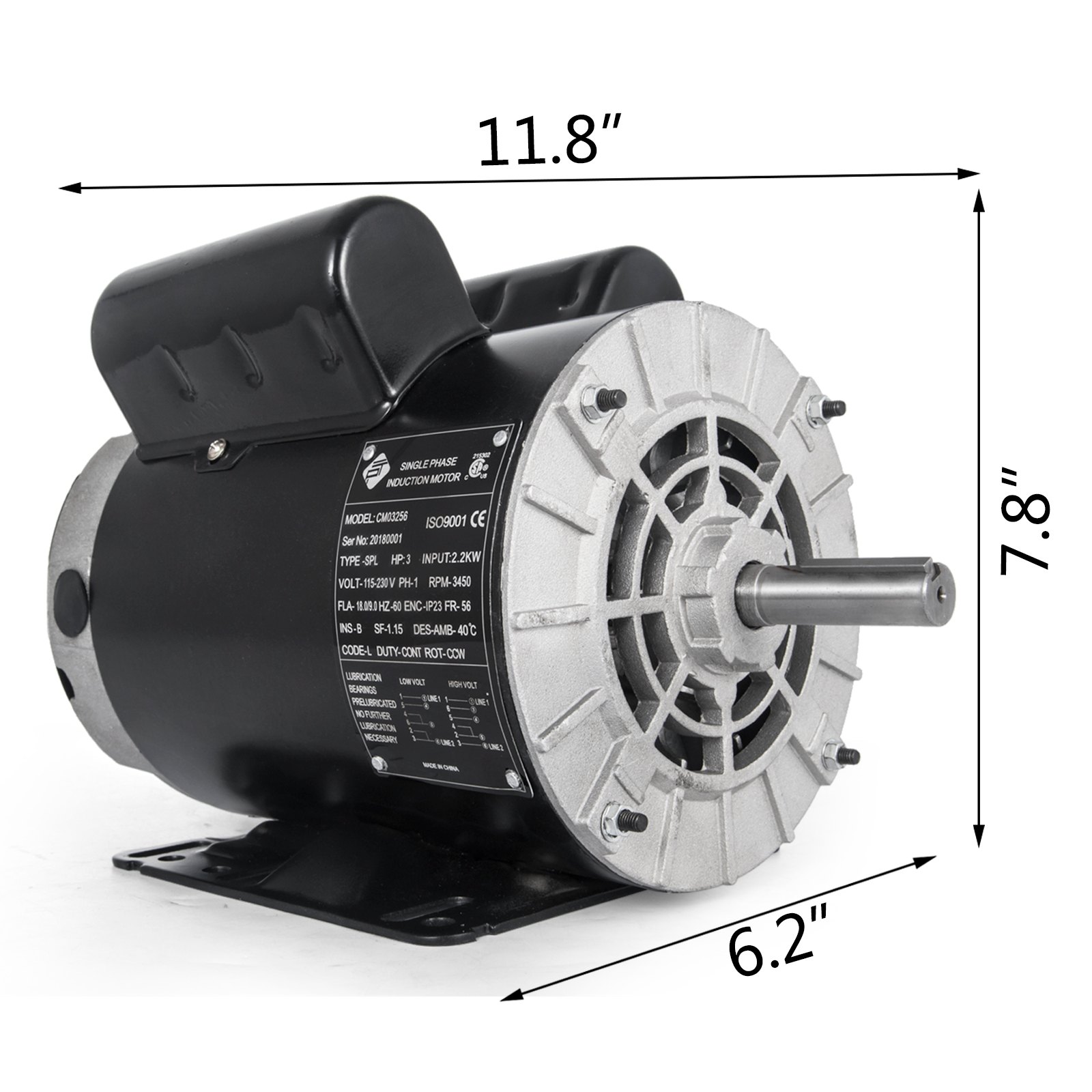 New 2.2 KW 3 HP Air Compressor Electric Motor Single Phase 56 Frame ...