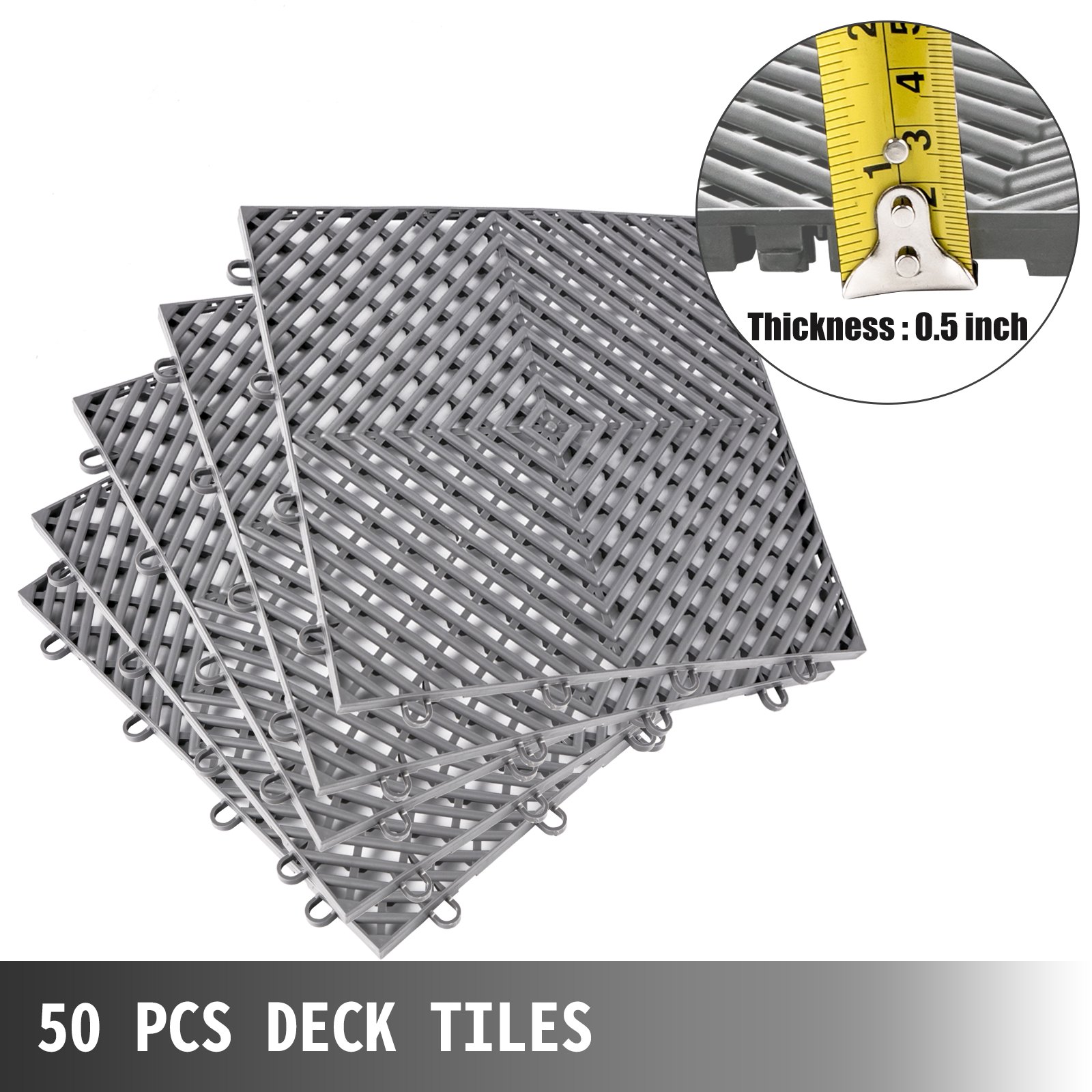 VEVOR VEVOR Rubber Tiles Interlocking 50 PCS, Drainage Tiles 30.5 x 30. ...