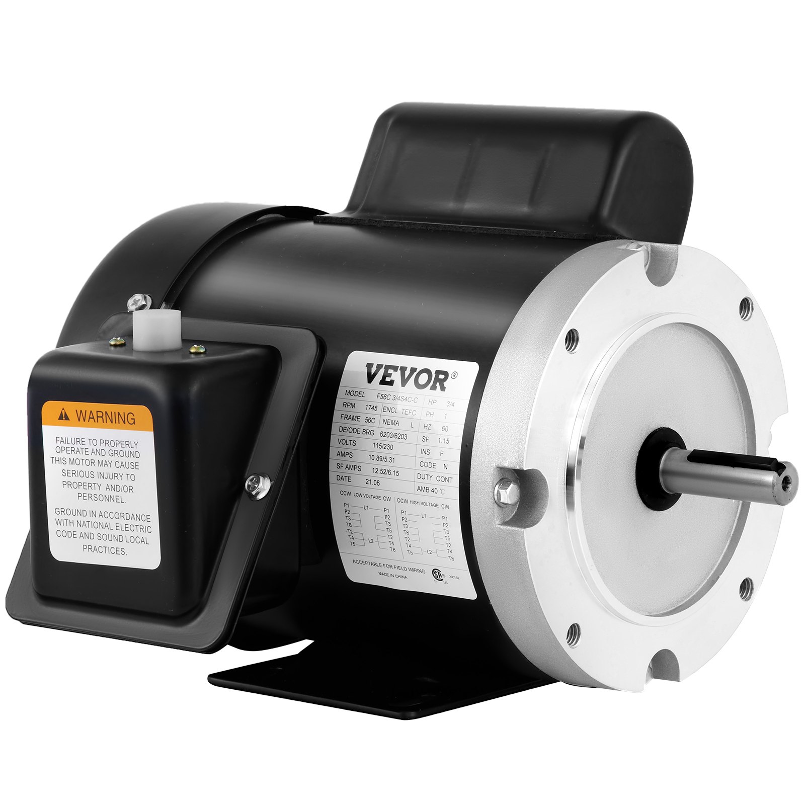 VEVOR Electric Compressor Motor, 3/4 HP, Rated Speed 1725 RPM Single ...