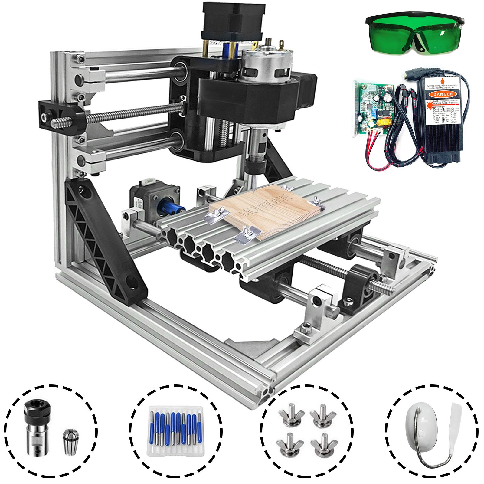 VEVOR 3 Axis CNC Router Kit 1610 5500MW Machine With Laser Engraver ...