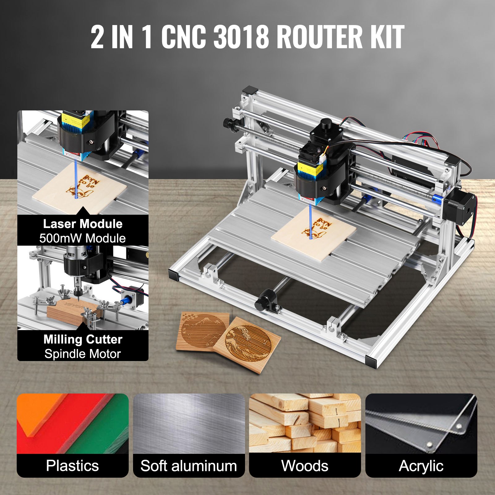 VEVOR Cnc 3018 Router Kit With Laser Engraver 500mw Laser Engraver Grbl ...