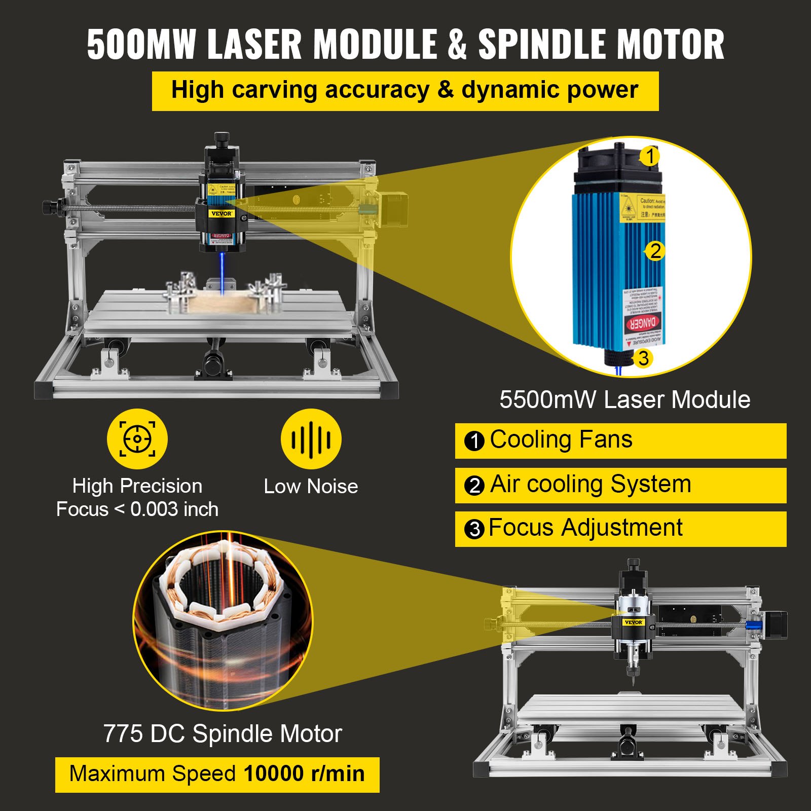 VEVOR CNC 3018 DIY 3 Axis Engraver Kit With 5500mw Laser Engraver ...
