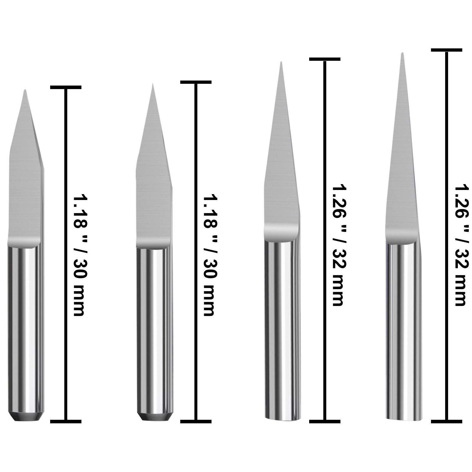 VEVOR 20PCs CNC Bits 1/8"(3.175mm) Shank CNC Router End Mill 0.1mm Tip ...