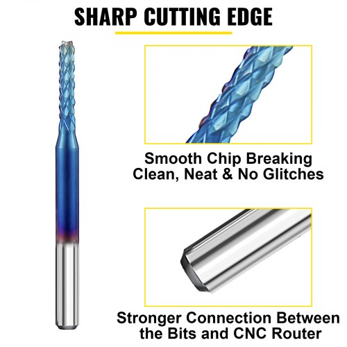 VEVOR 10PCs CNC Router Bits 1/8"(3.175mm) Shank End Mill Nano Blue Coat ...