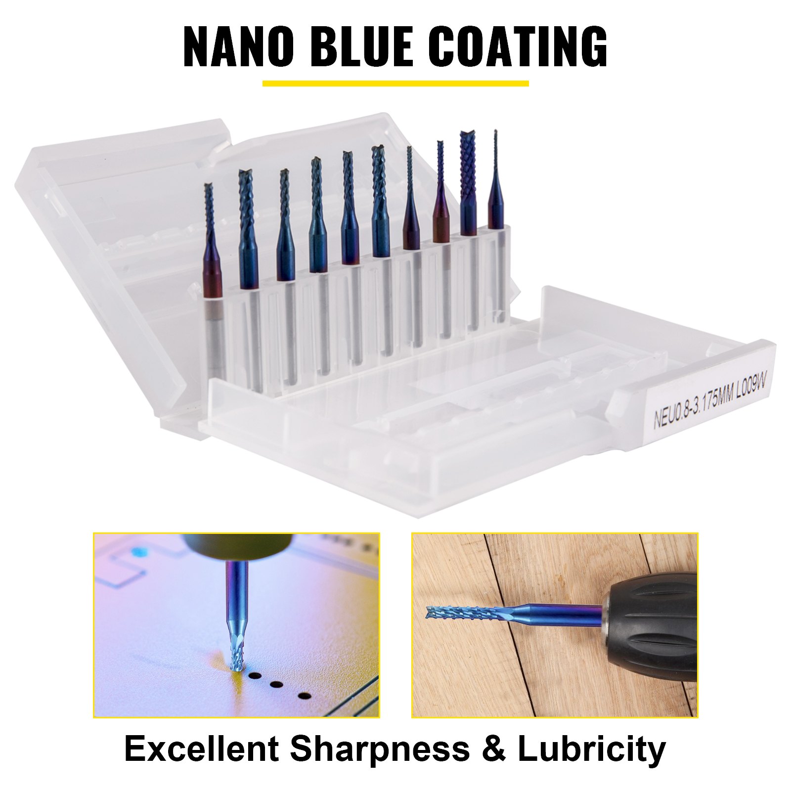 VEVOR 10PCs CNC Router Bits 1/8"(3.175mm) Shank End Mill Nano Blue Coat ...