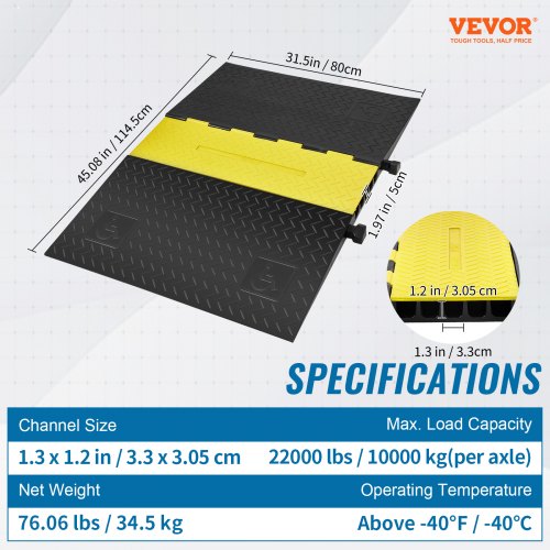 VEVOR 5Channel Cable Protector Ramp 22000lbs Load ADA Compliant Wire ...