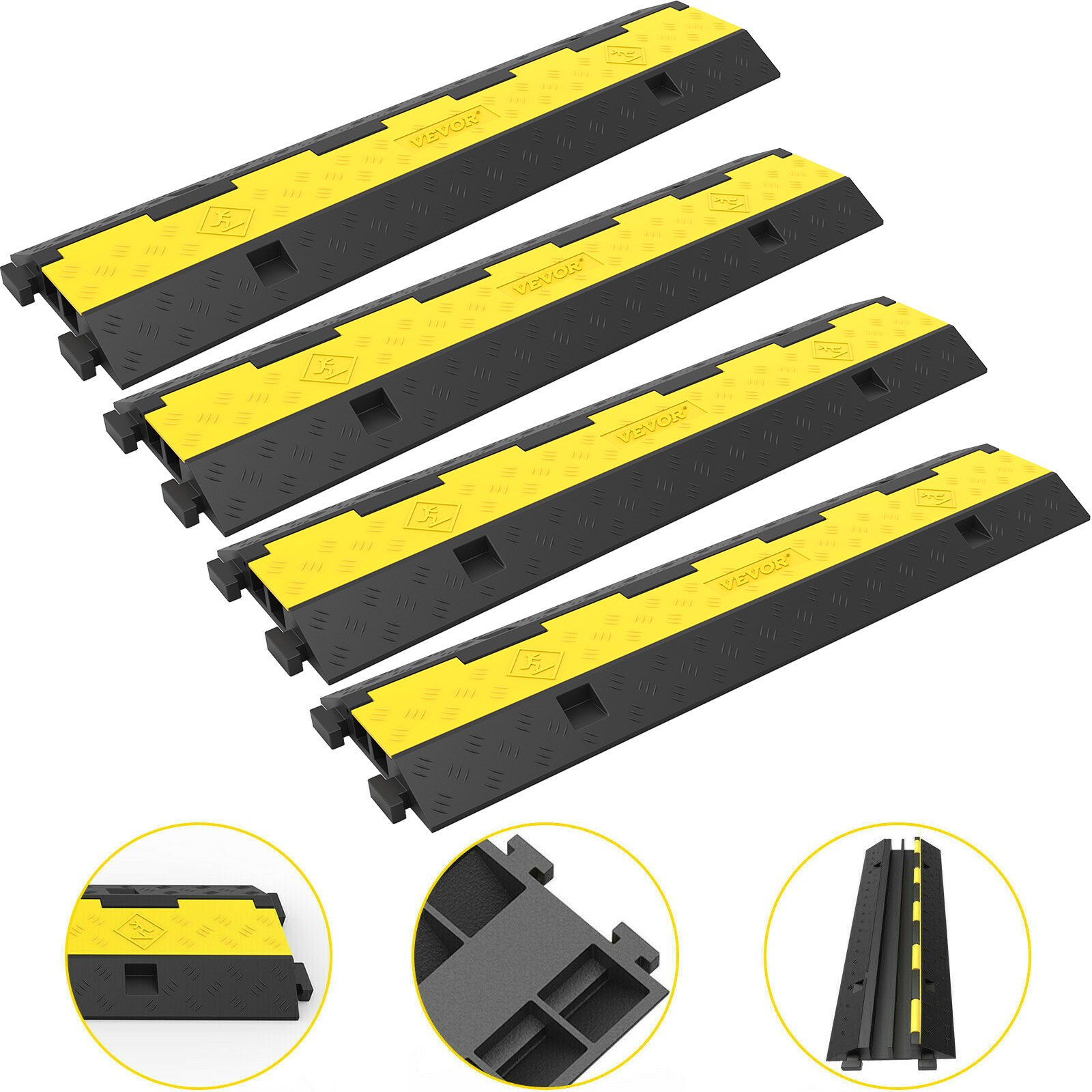 VEVOR Cable Protector Ramp, 4 Packs 2 Channels Speed Bump Hump, Rubber ...