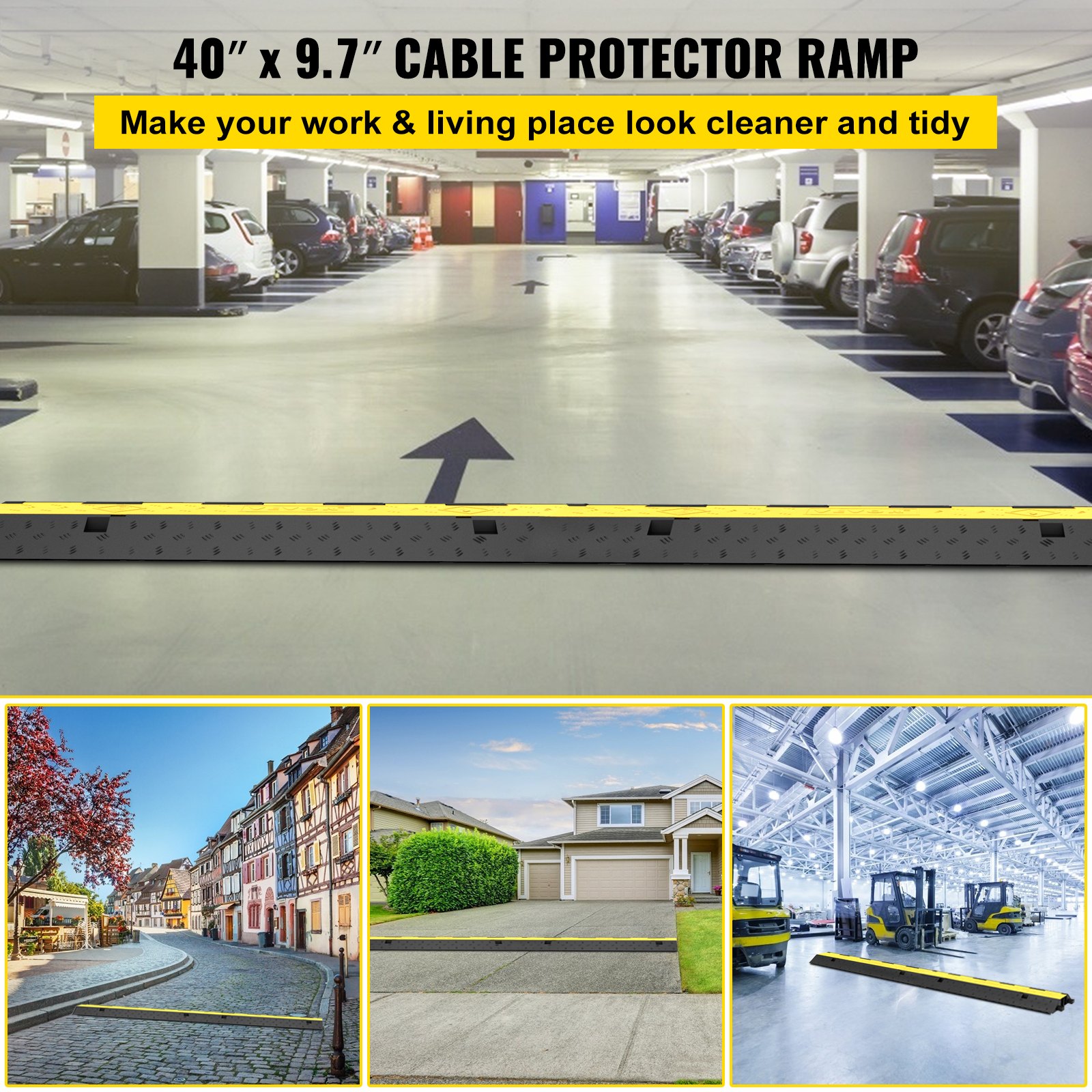 VEVOR Cable Protector Ramp, 5 Packs 2 Channels Speed Bump Hump, Rubber ...