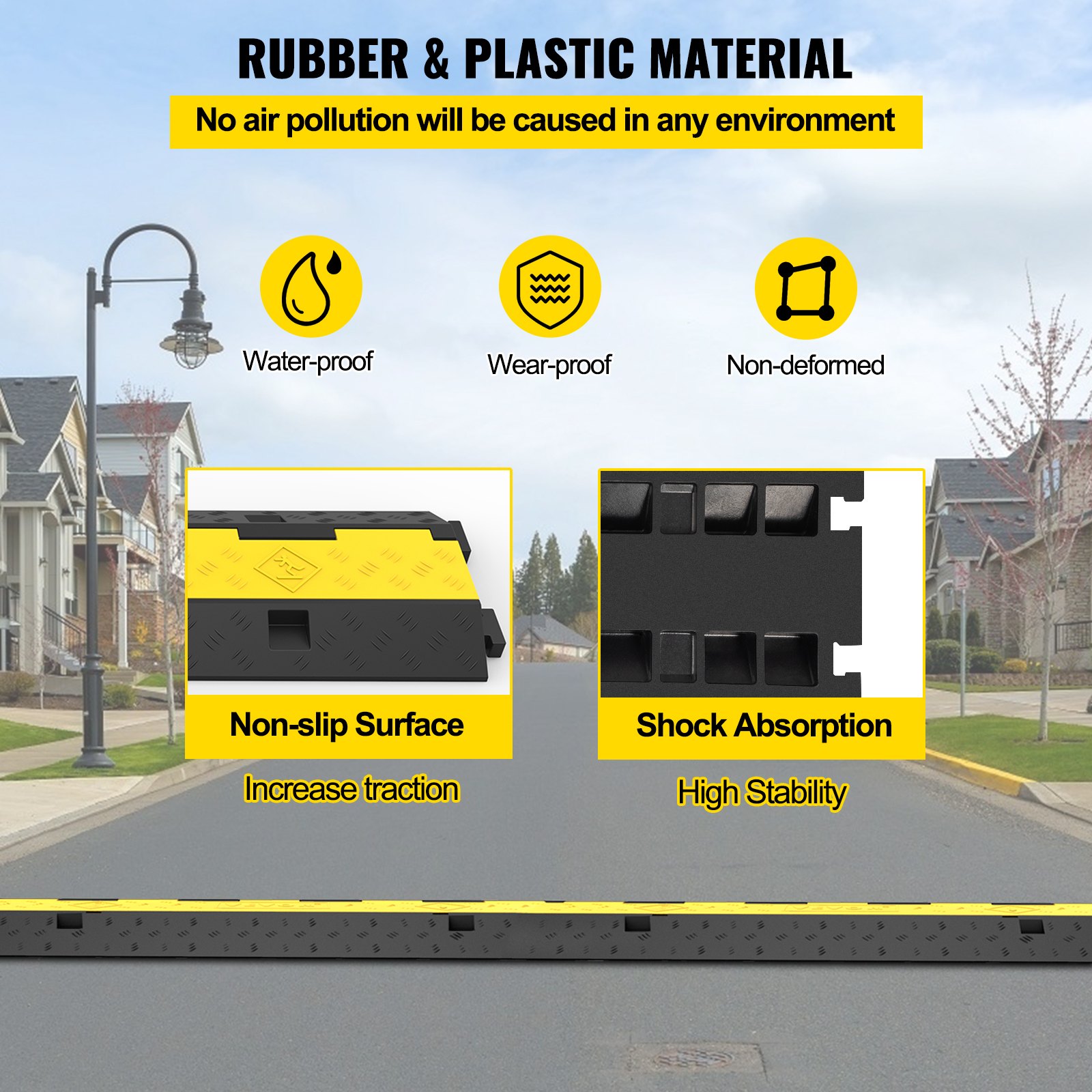 VEVOR Cable Protector Ramp, 5 Packs 2 Channels Speed Bump Hump, Rubber ...