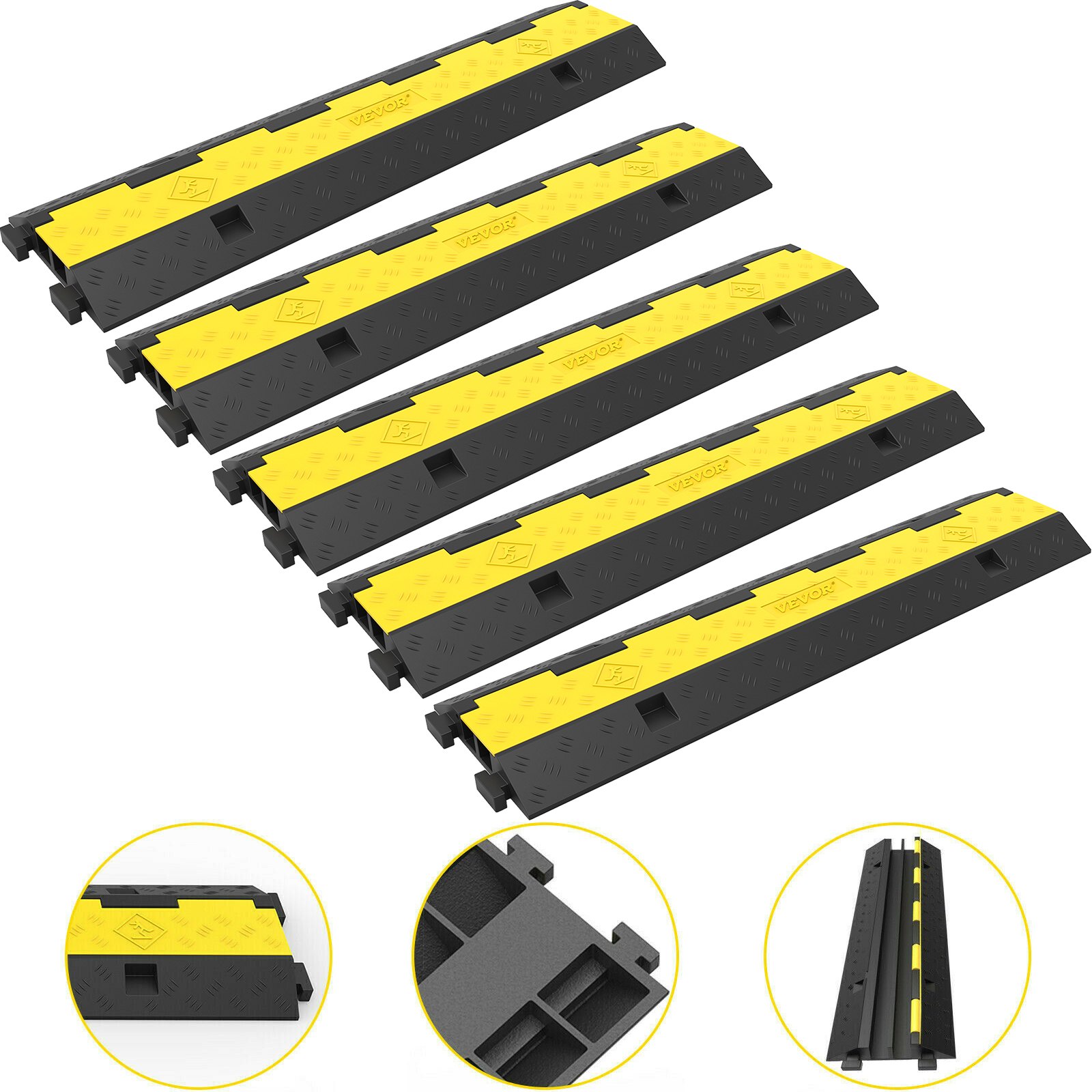 VEVOR Cable Protector Ramp, 5 Packs 2 Channels Speed Bump Hump, Rubber ...