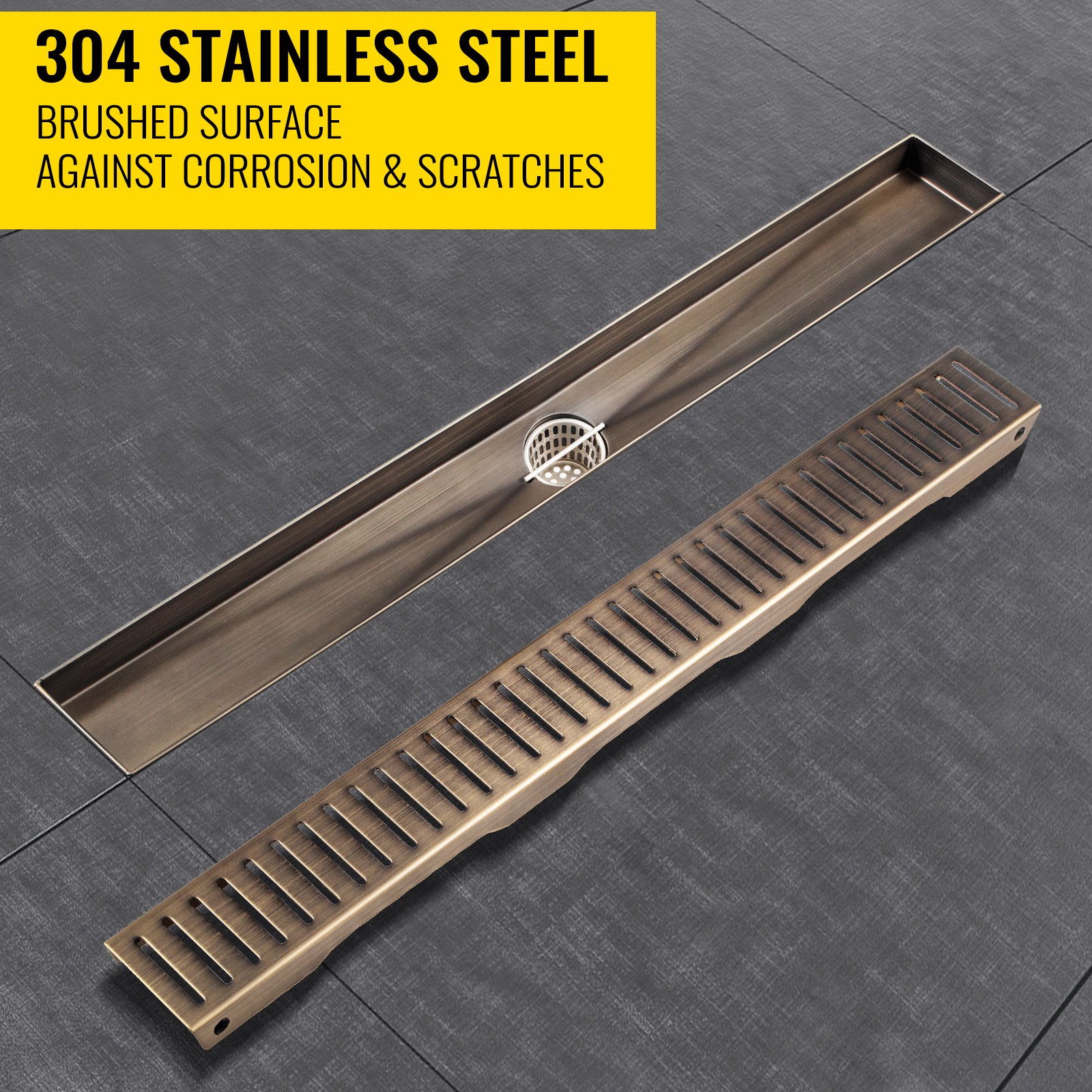 VEVOR Linear Drain 304 Stainless Steel 24x2.75in Linear Tile Drain 30L ...