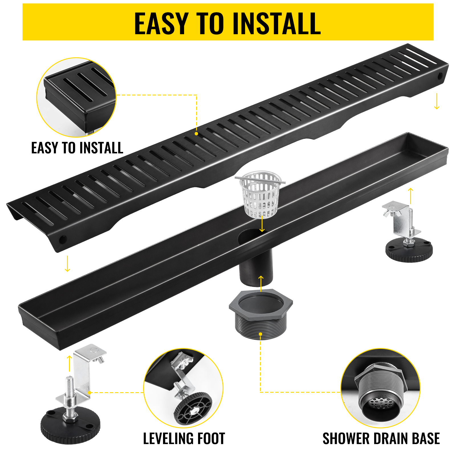 VEVOR Linear Drain 304 Stainless Steel Floor Drain 36x2.75in Linear ...