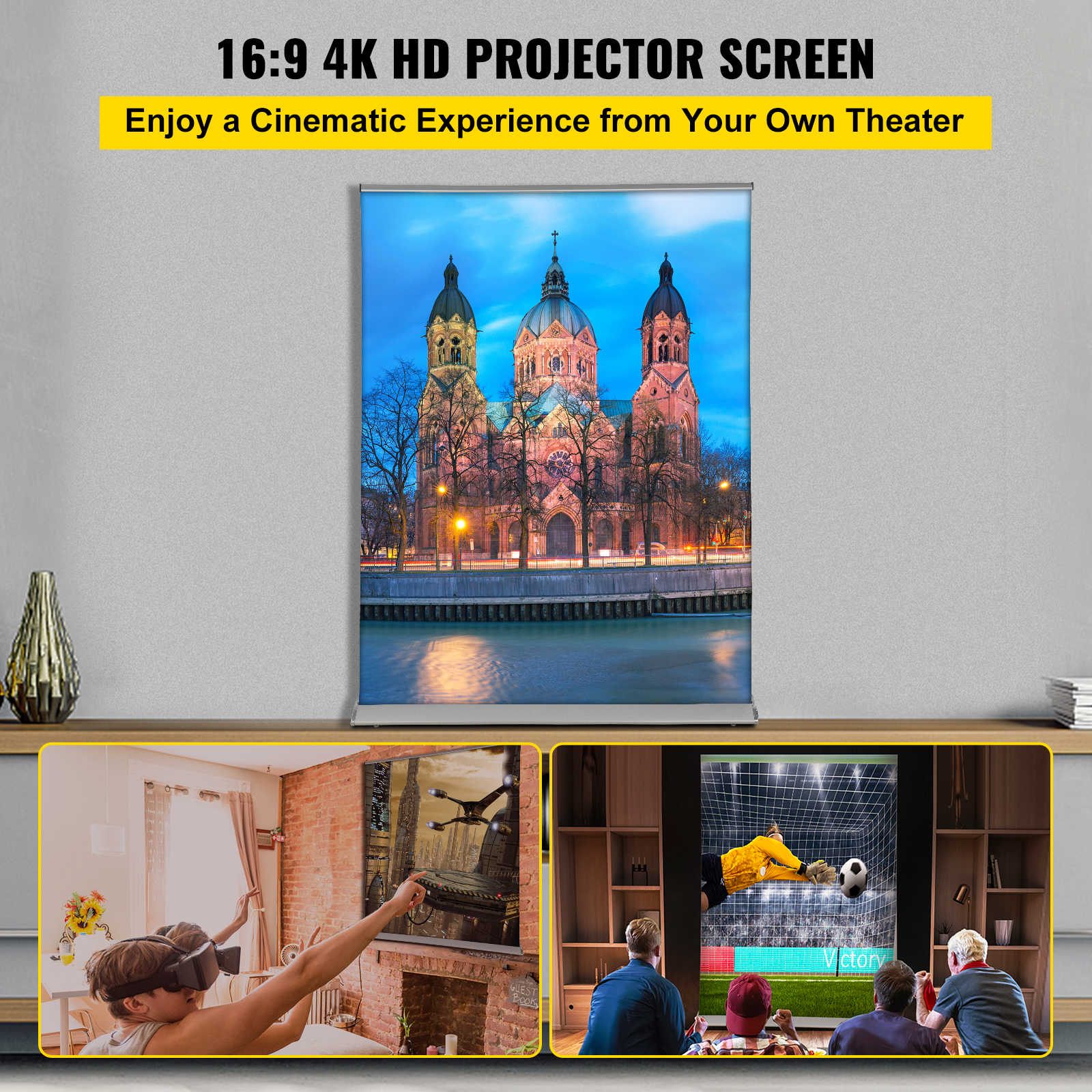 Vevor Pull Up Projector Screen Floor Standing Projector Screen 70" 16:9 ...