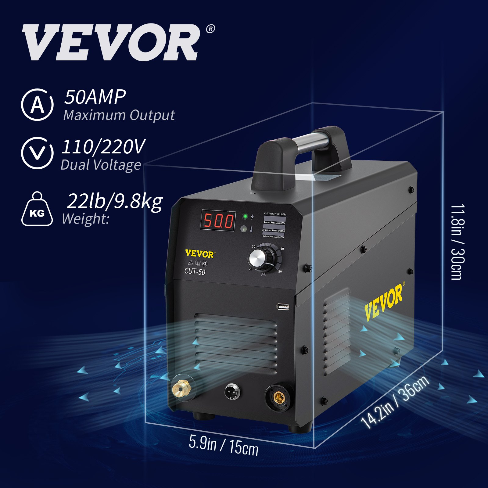 VEVOR Plasma Cutter, 50Amp, Air Cutting Machine with Plasma Torch, 110V ...