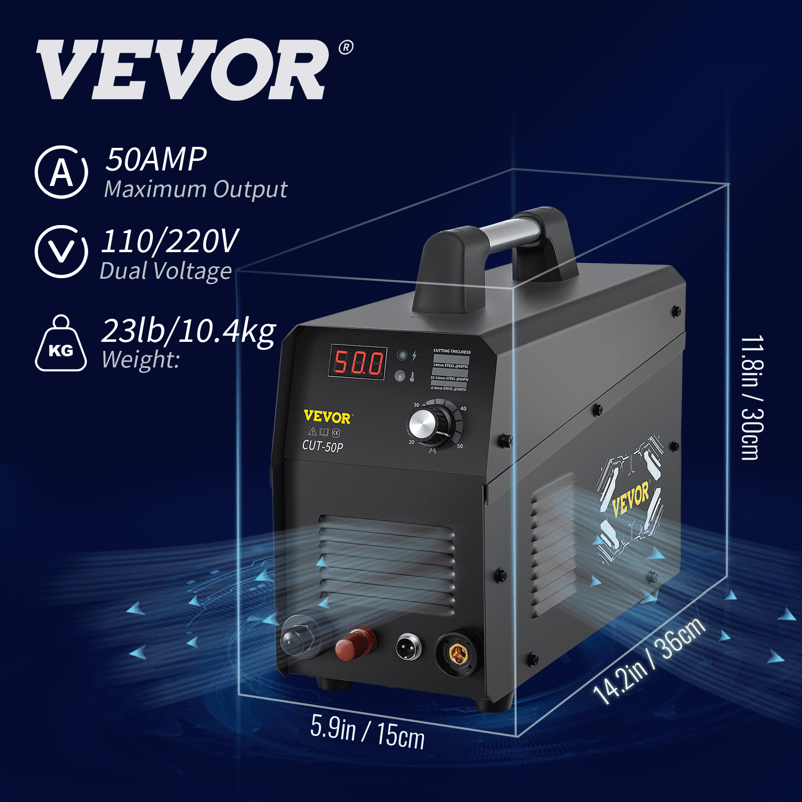 VEVOR Plasma Cutter, 50Amp, Non-Touch Pilot Arc Air Cutting Machine ...