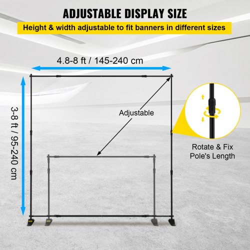 8' Display Backdrop Banner Stand Adjustable Telescopic Lightweight ...