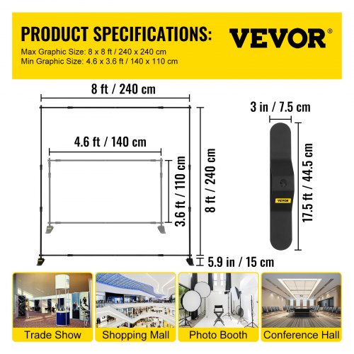 VEVOR Telescopic Backdrop Banner Stand 8' x 8' Banner Stand Adjustable ...
