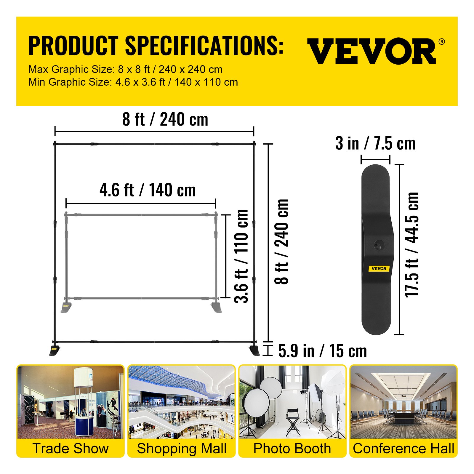 VEVOR Telescopic Backdrop Banner Stand 8' x 8' Banner Stand Adjustable ...