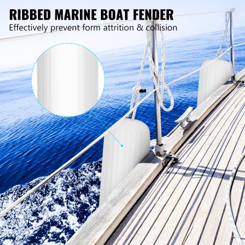 4 NEW RIBBED BOAT FENDERS 10" x 28" WHITE CENTER HOLE BUMPERS MOORING ...