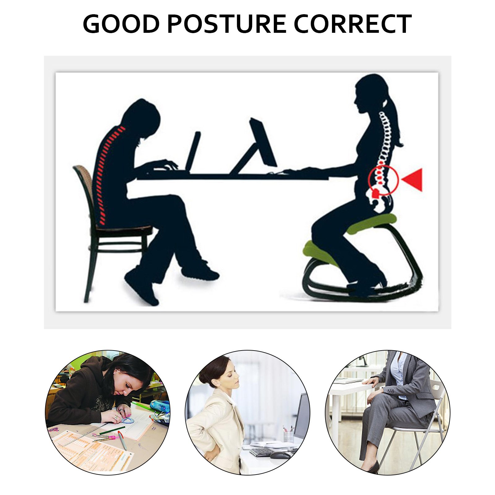Ergonomic Kneeling Chair Rocking Posture Correcting Wooden Stool for ...