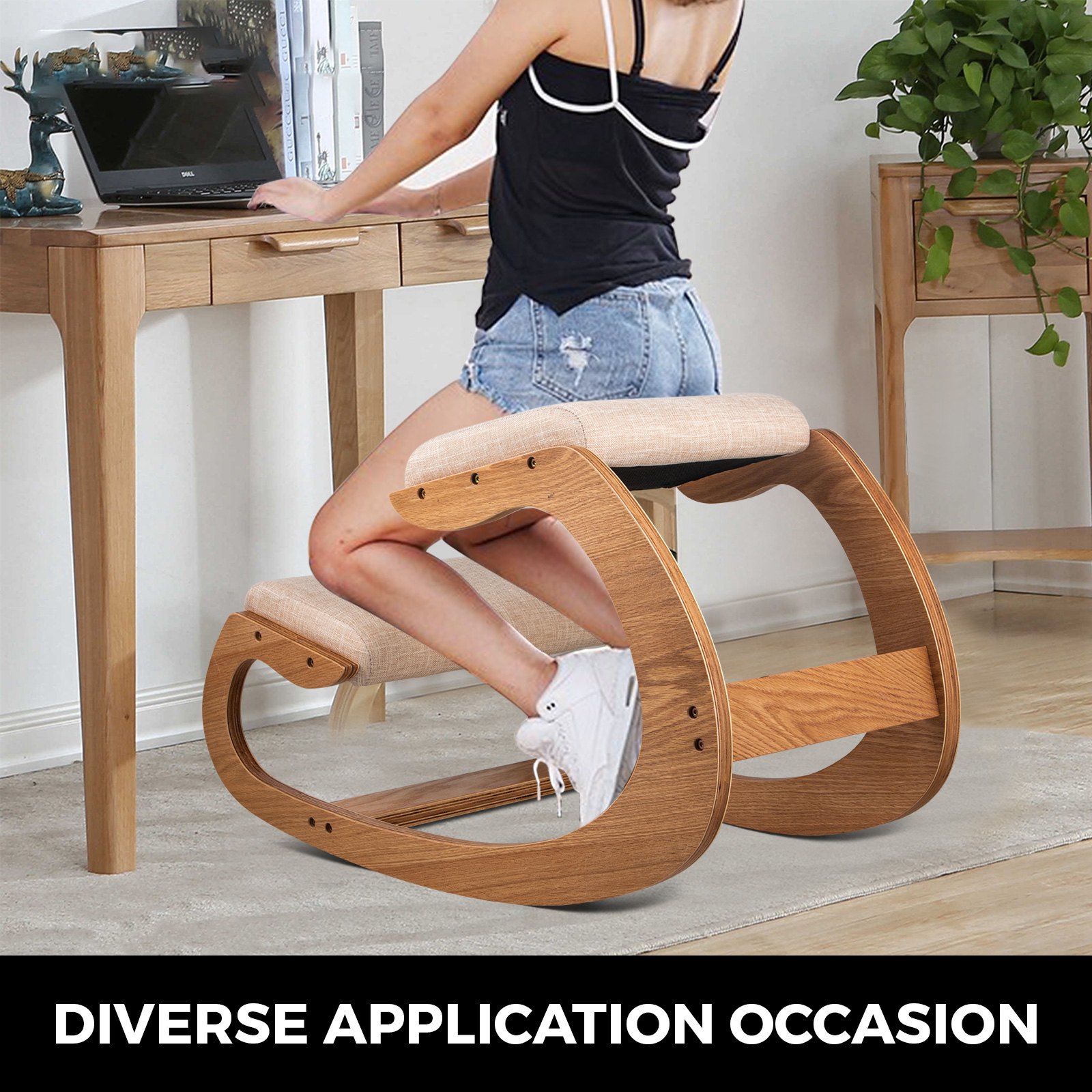 Ergonomic Kneeling Chair Rocking Posture Correcting Wooden Stool for ...