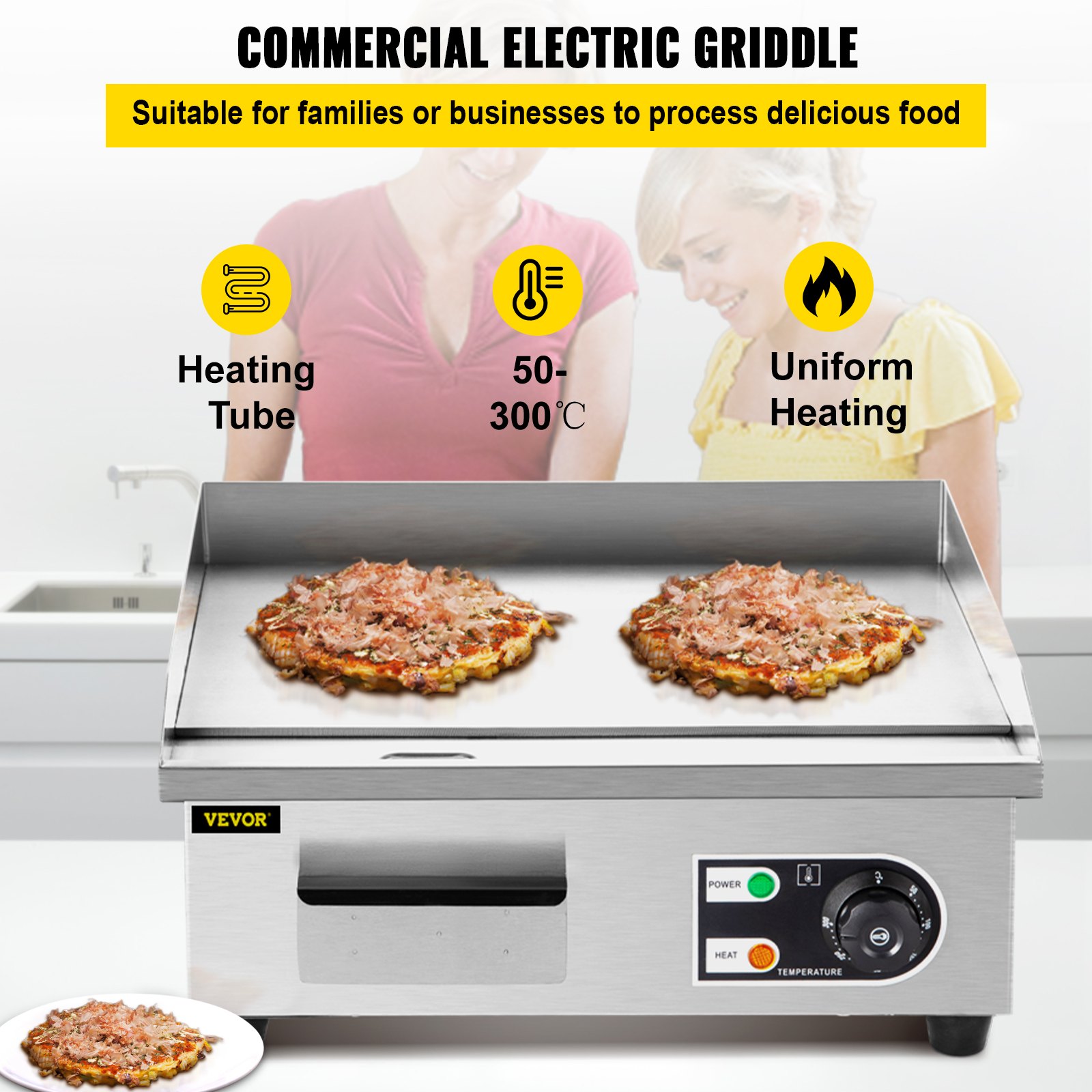 1500W 14" Electric Countertop Griddle Stainless steel Adjustable Temp ...