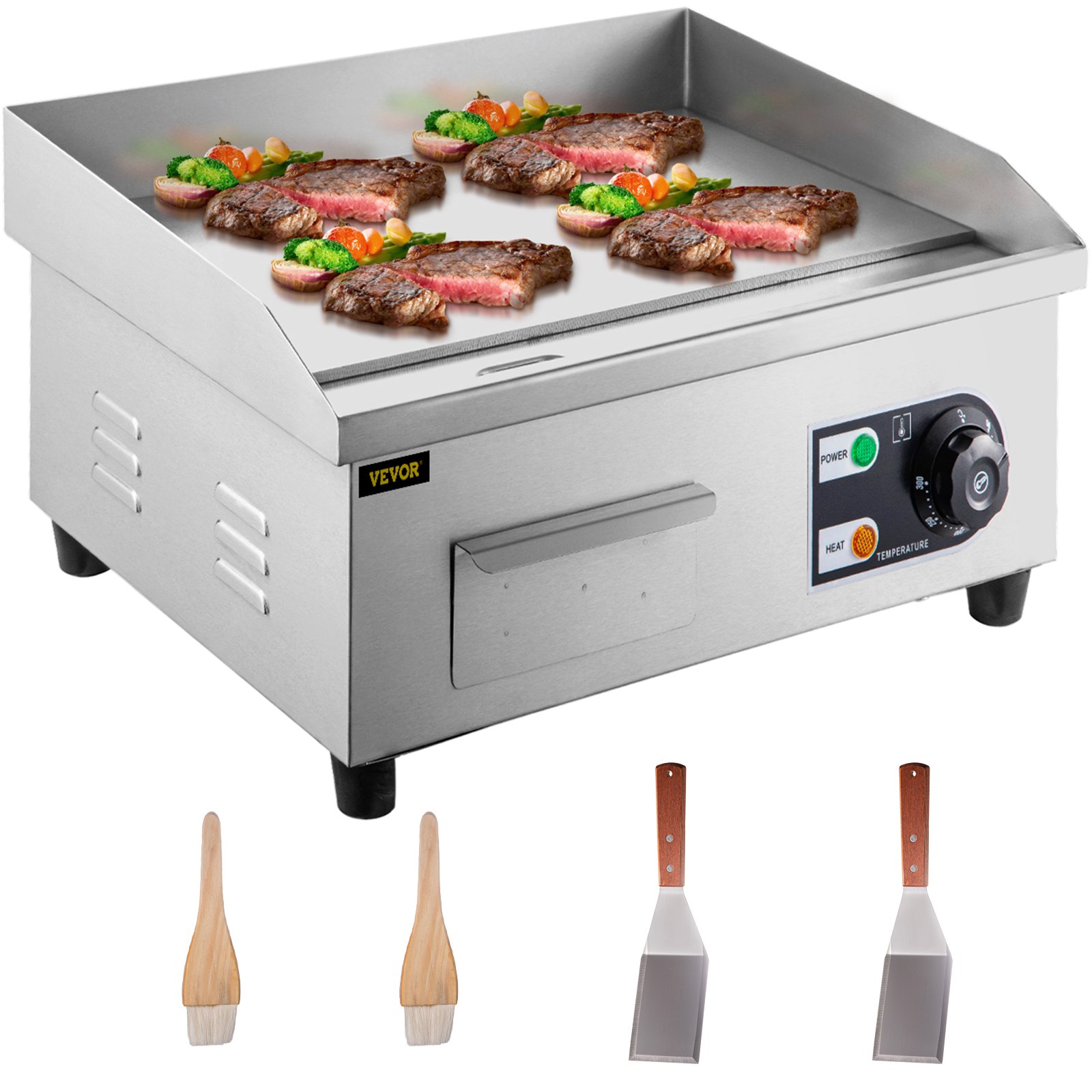 1500W 14" Electric Countertop Griddle Stainless steel Adjustable Temp ...