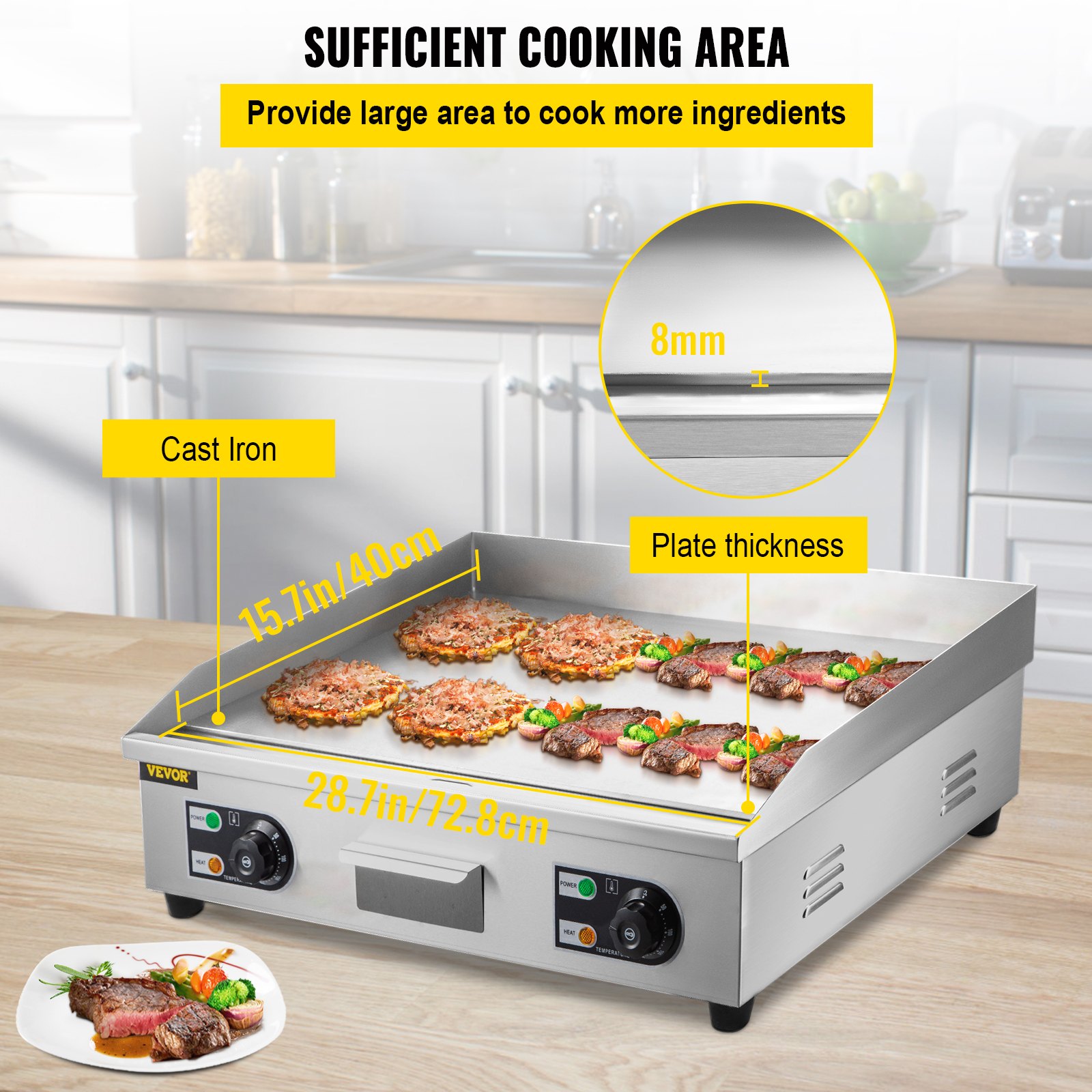 3000w 30" Commercial Electric Countertop Griddle Flat Top Grill Hot ...