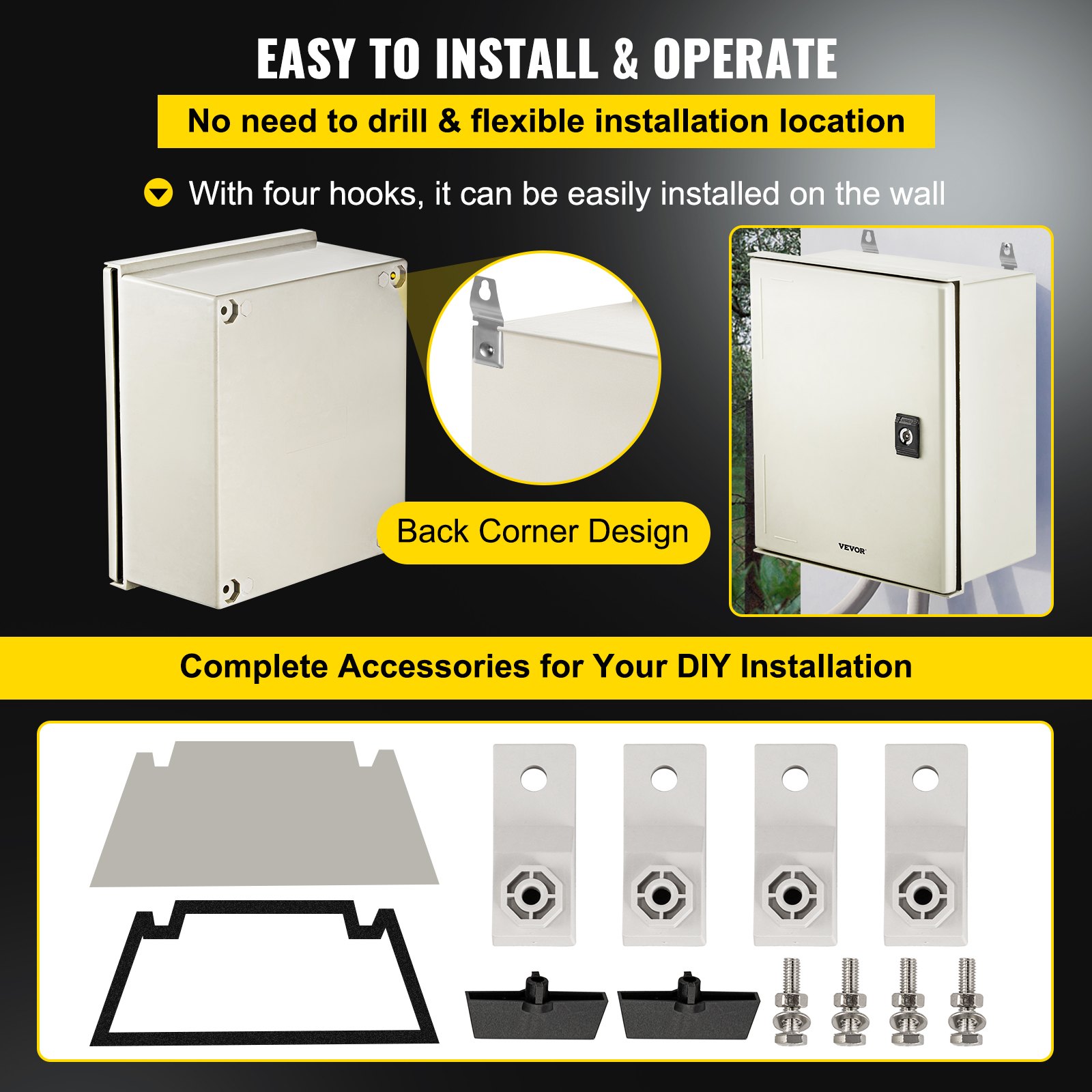 VEVOR NEMA Steel Enclosure, 12 x 10 x 6'' NEMA 4X Fiberglass Electrical ...