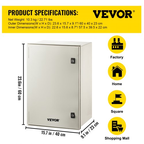 VEVOR Fiberglass Enclosure 23.6 x 15.7 x 9.1" Electrical Enclosure Box ...