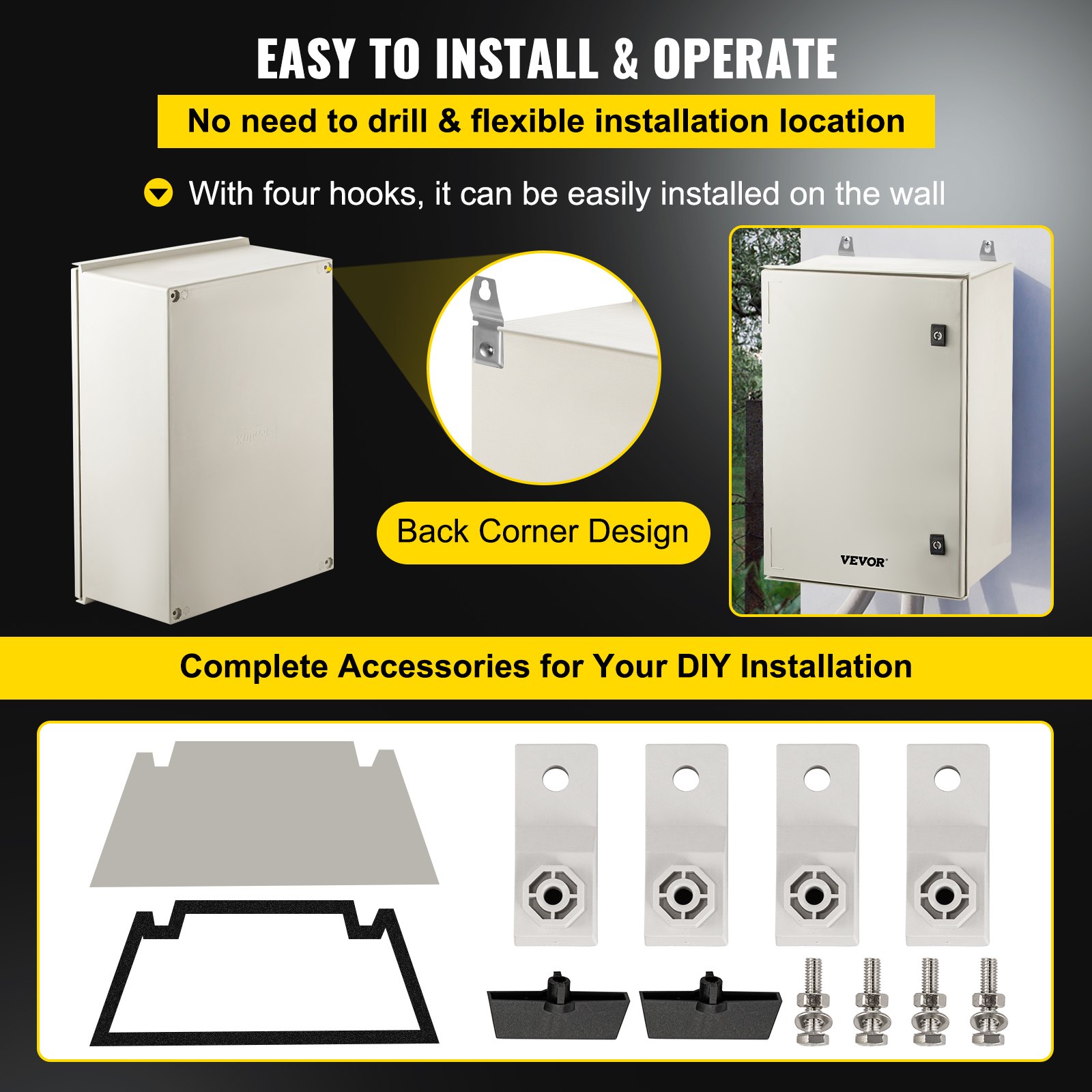 VEVOR Fiberglass Enclosure 23.6 x 15.7 x 9.1" Electrical Enclosure Box ...