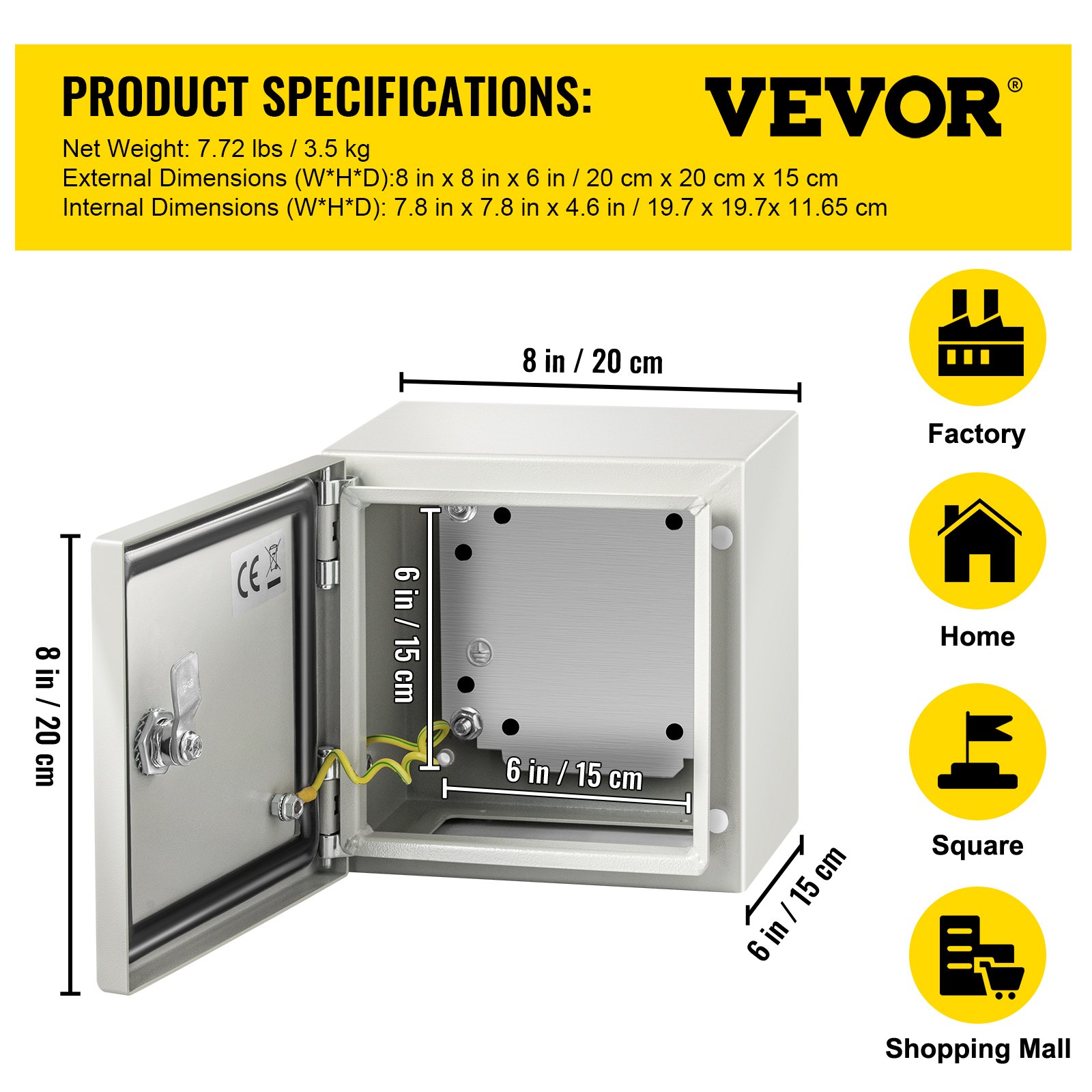 VEVOR NEMA Steel Enclosure, 8 x 8 x 6'' NEMA 4X Steel Electrical Box ...