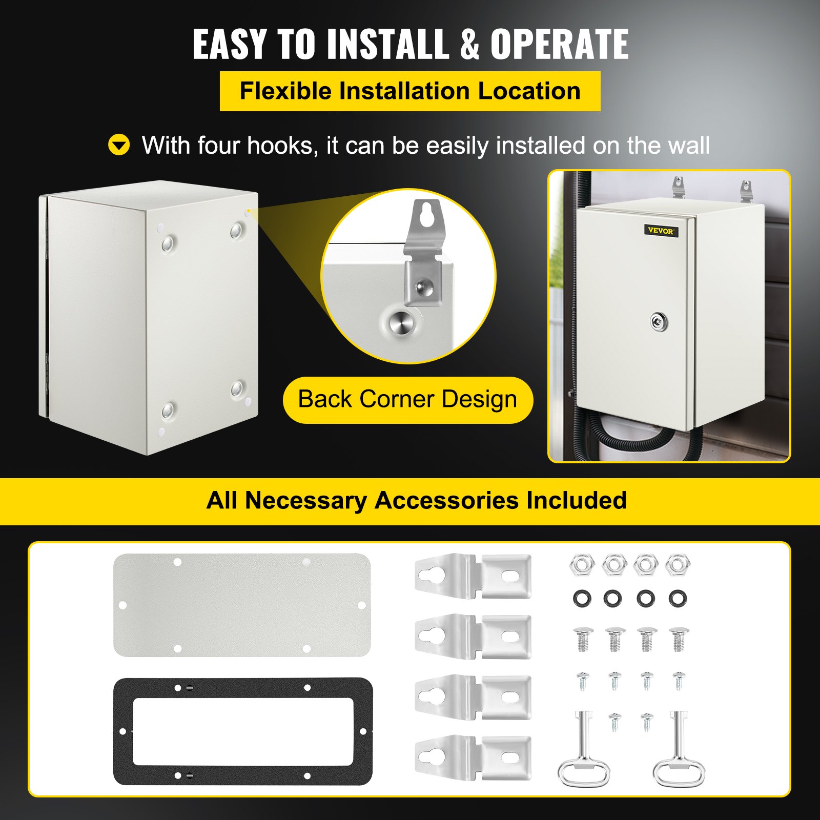 VEVOR NEMA Steel Enclosure, 12 x 8 x 8'' NEMA 4X Steel Electrical Box ...