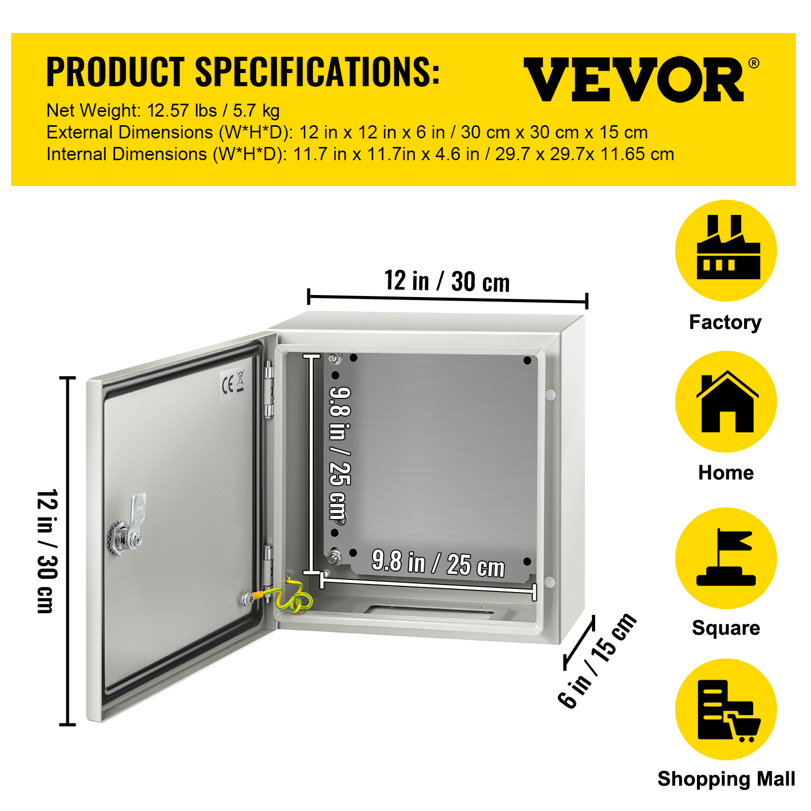 VEVOR NEMA Steel Enclosure, 12 x 12 x 6'' NEMA 4X Steel Electrical Box ...