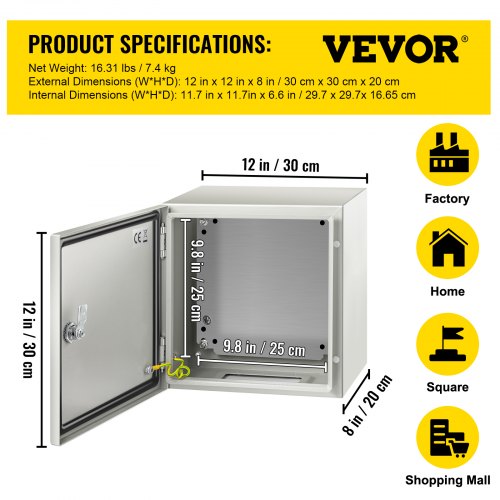 VEVOR Steel Electrical Box Electrical Enclosure Box 12x12x8'' Carbon ...
