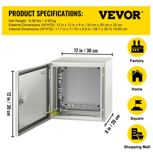 VEVOR NEMA Steel Enclosure, 12 x 12 x 8'' NEMA 4X Steel Electrical Box ...