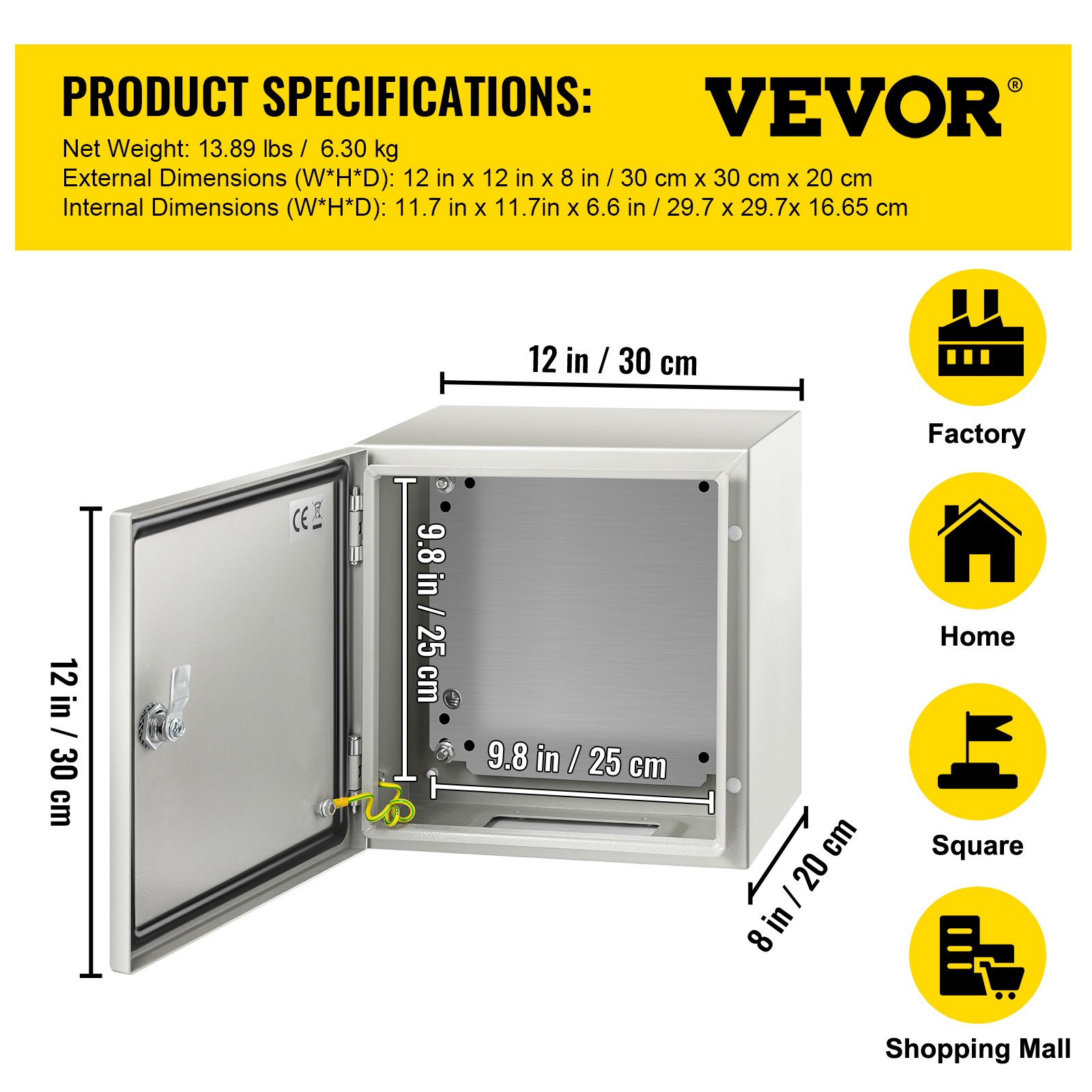 VEVOR NEMA Steel Enclosure, 12 x 12 x 8'' NEMA 4X Steel Electrical Box ...
