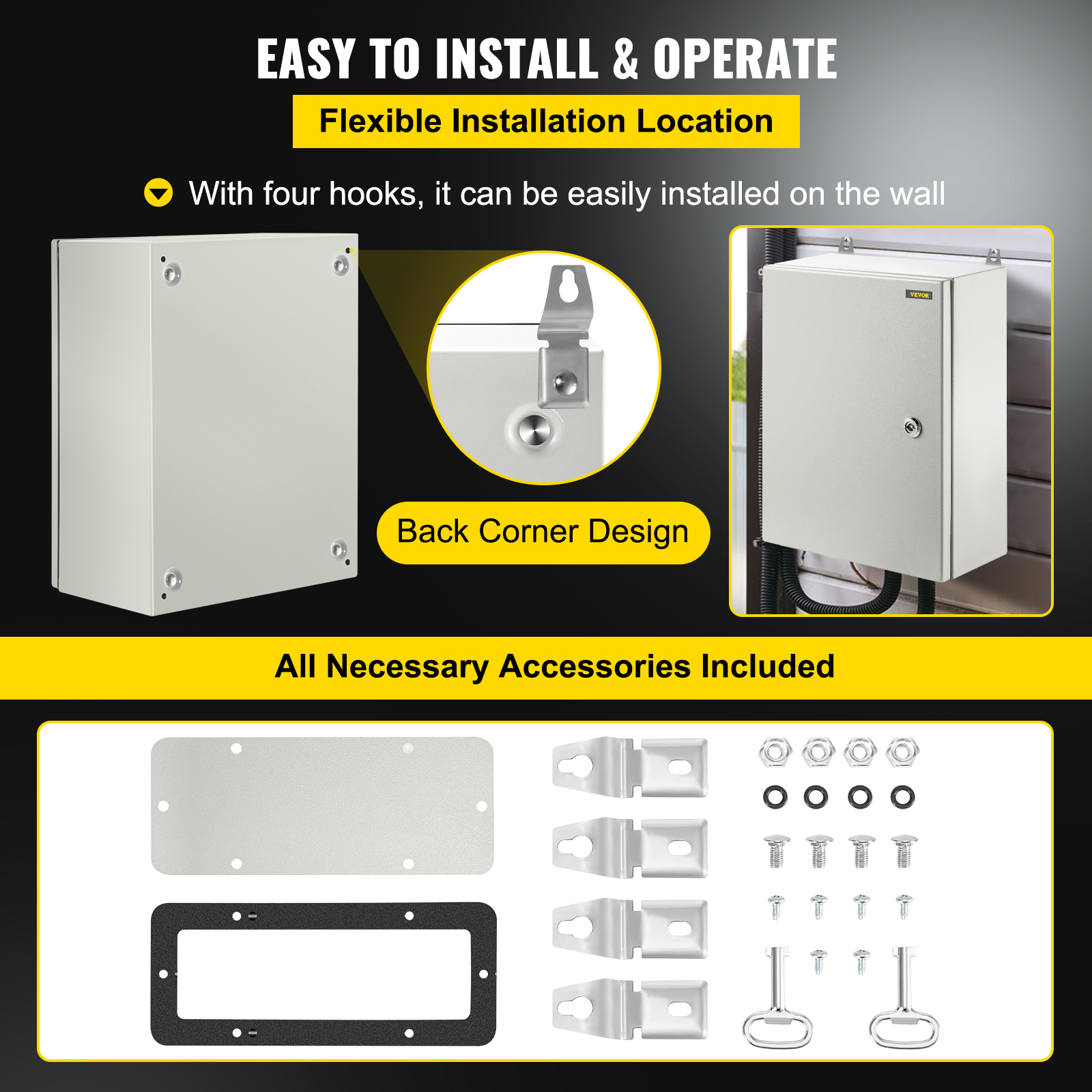 Vevor 16x12x6'' Carbon Steel Electrical Enclosure Wall Mount Junction ...