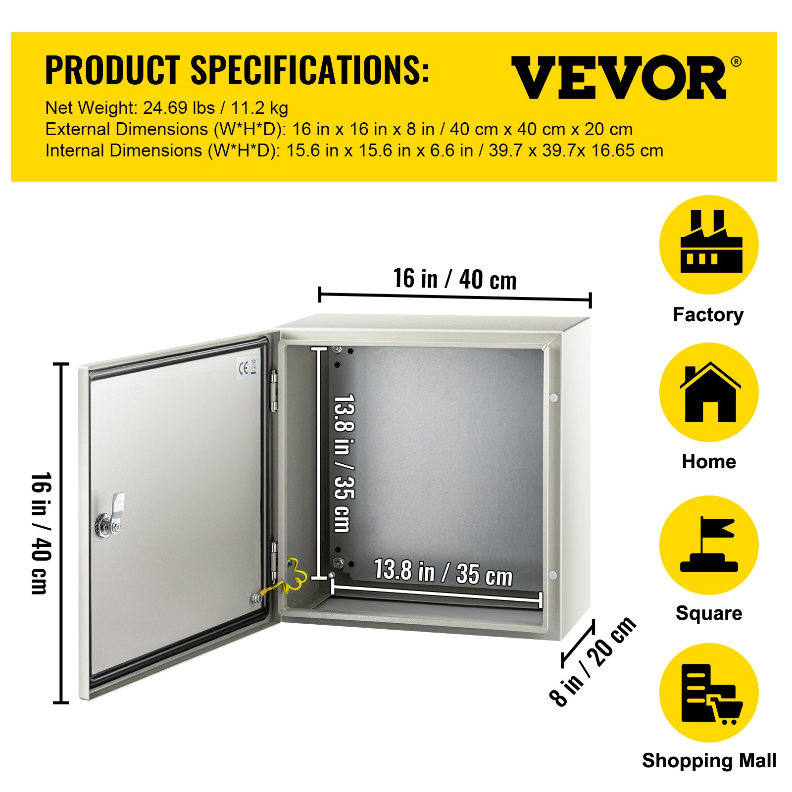 VEVOR Steel Electrical Box Electrical Enclosure Box 16x16x8'' Carbon ...