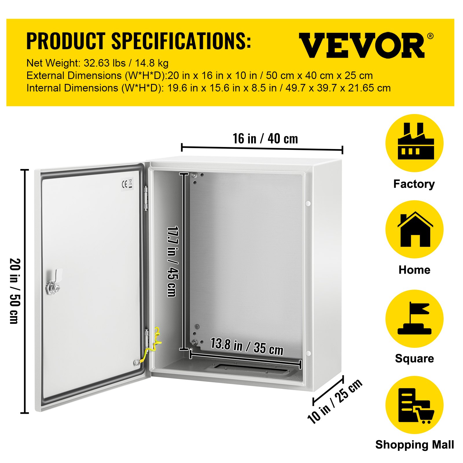 VEVOR Steel Electrical Box Electrical Enclosure Box 20x16x10'' Carbon ...