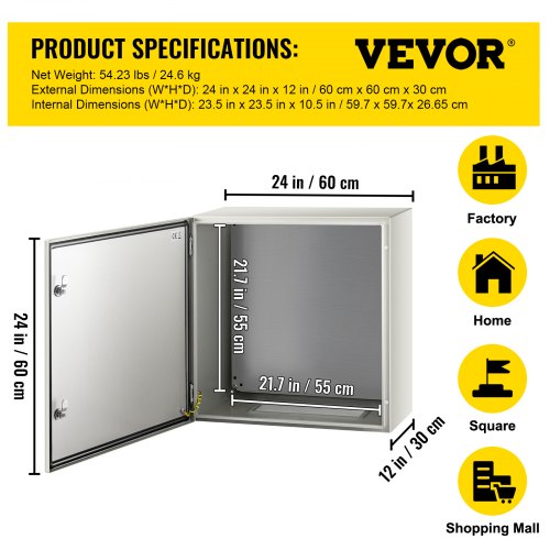 VEVOR Steel Electrical Box Electrical Enclosure Box 24x24x12'' Carbon ...