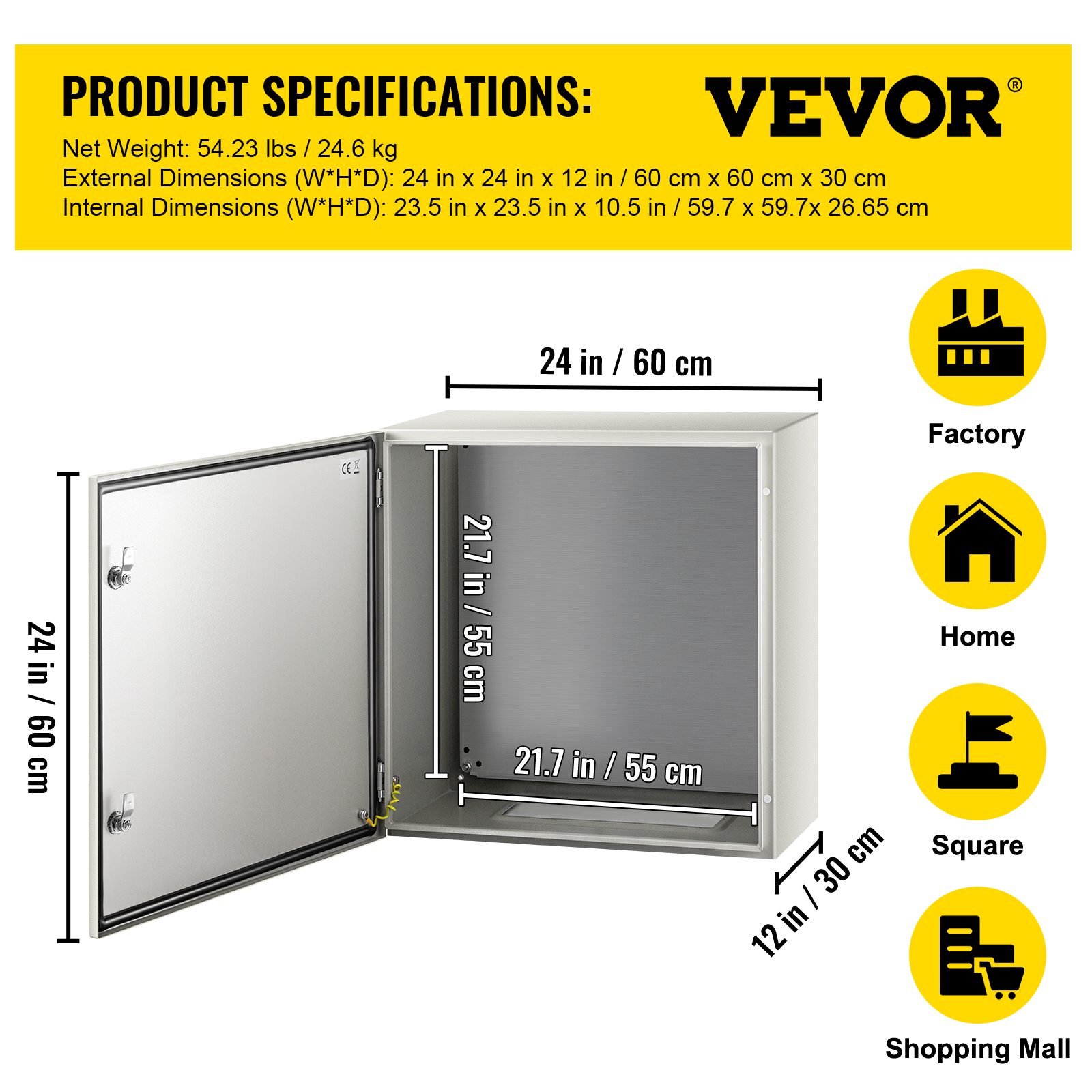 Vevor 24x24x12'' Carbon Steel Electrical Enclosure Wall Mount Junction ...