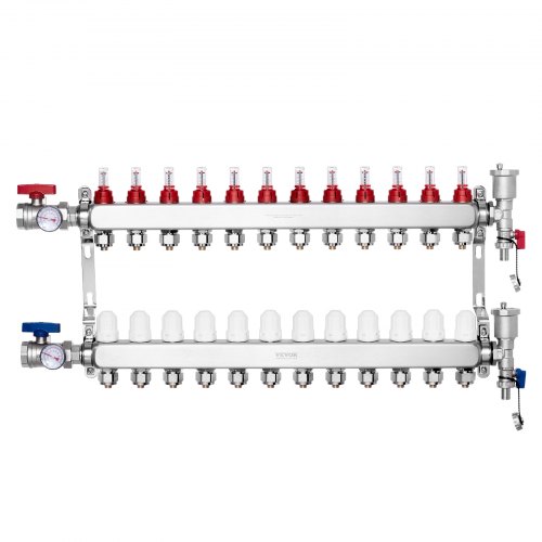 VEVOR 12-Branch Radiant Heat Manifold 1/2" PEX Tubing Floor Heating ...
