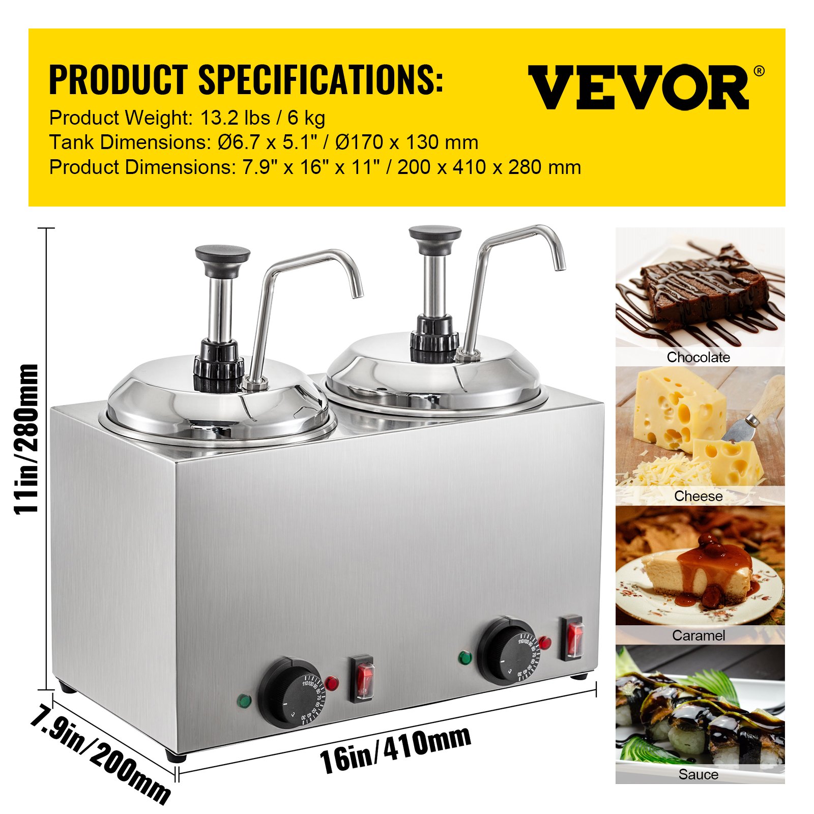 Fudge Warmer Hot Cheese Pump with 2 Pumps Nacho Cheese Warmer Stainless ...