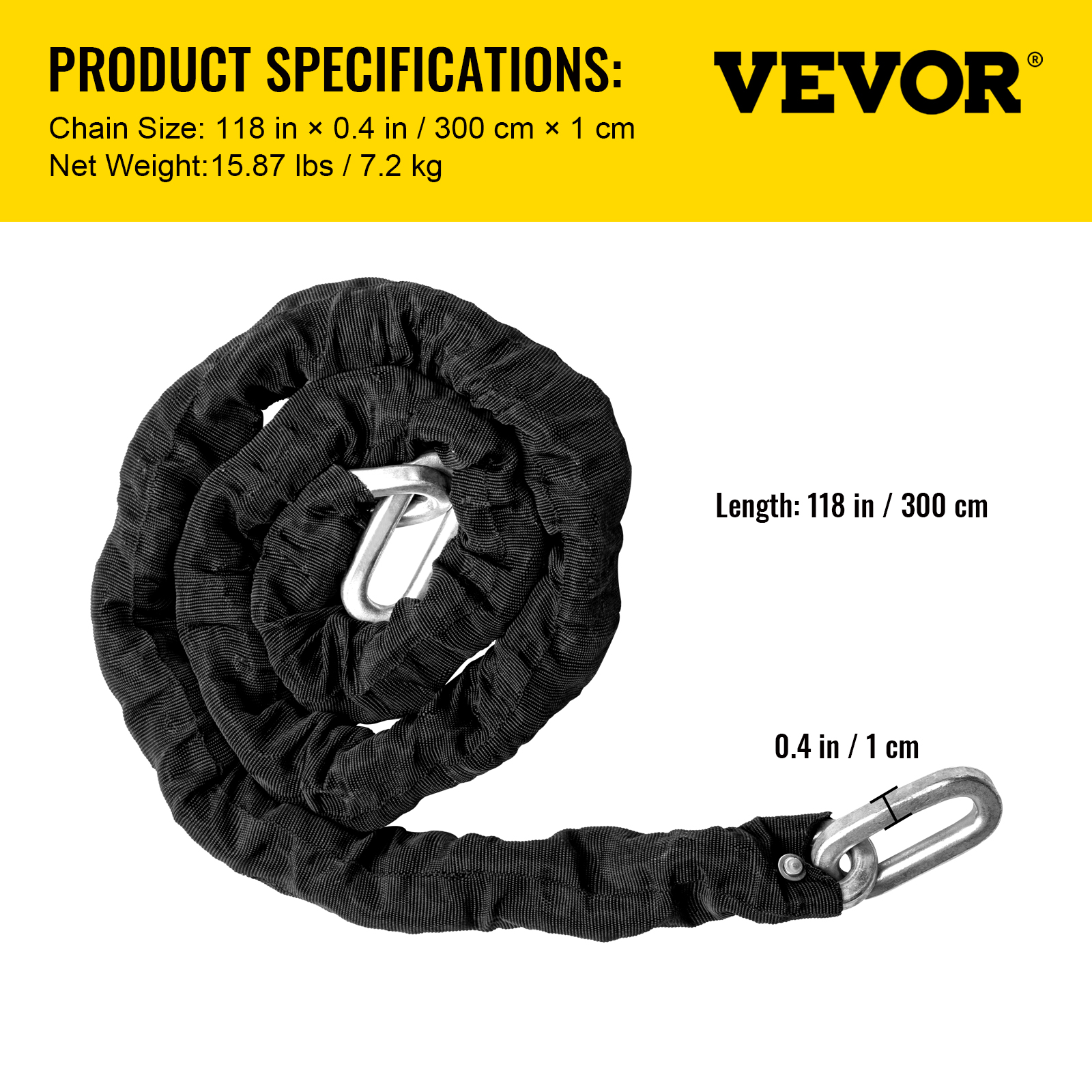 VEVOR Heavy Duty Chain Lock Security Chain and Lock Kit 118" x 0.4 ...
